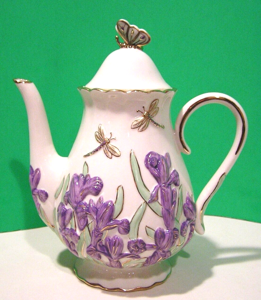 LENOX SPRINGTIME SPLENDOR TEAPOT Iris Parvaneh Holloway Dragonfly NEW ...