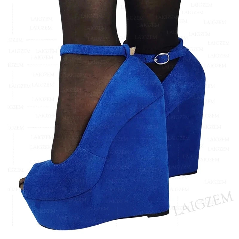 Women Pumps Peep Toe Platform Wedges Faux Suede High Heels Ladies Shoes 5116
