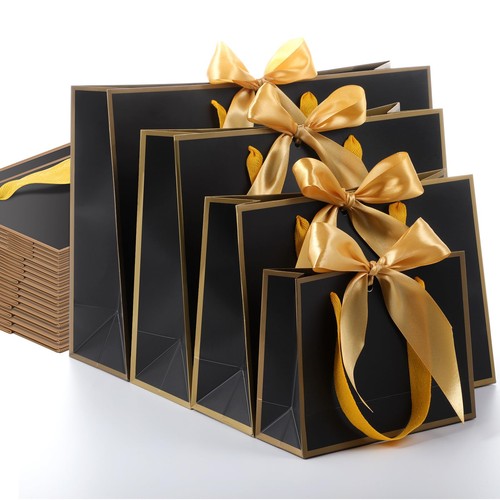 24 Pcs Metallic Paper Gift Bags with Handle Custom Paper Bags Gold Foil ...