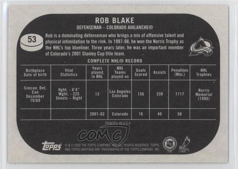 2002-03 Topps Heritage Rob Blake #53 HOF | eBay