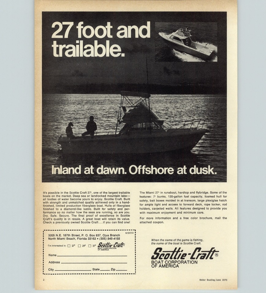 1970 PAPER AD Huckins Fairform Flyer Yacht Scottie Craft 27' Miami ...