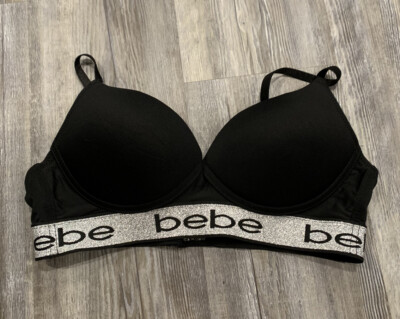 BEBE Women’s Black Intimates Push Up with Silver Logo Bebe Bra Size 36C ...