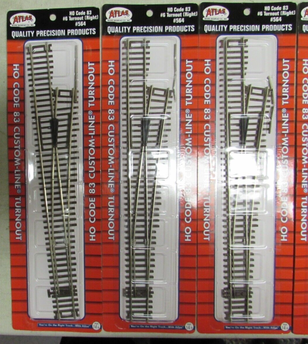 6 ATLAS NICKLE/SILVER #6 SWITCH TURNOUTS CODE 83 HO SCALE (LOT 158 ...