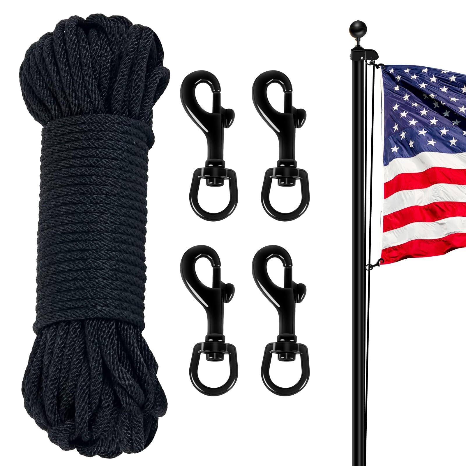 Flag Pole Rope Line Kit-50FT x 1/4" Diameter Nylon Flag Pole Halyard ...