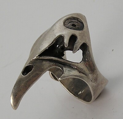 Large Sterling Gothic Odin's Viking Crow Raven Skull Biker Ring Signed ...