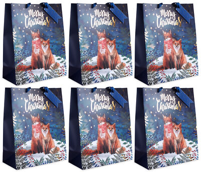 Christmas Fox Navy Gift Bags - 32cm - Set of 6 | eBay UK