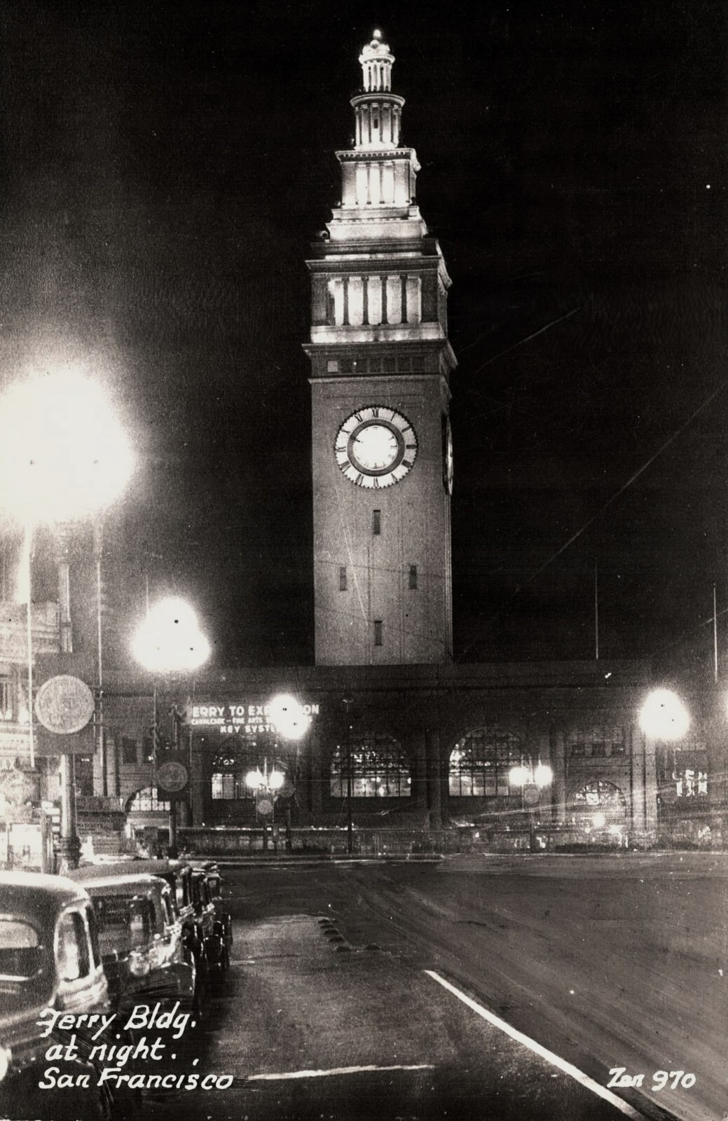 SAN FRANCISCO RPPC - FERRY BUILDING AT NIGHT "FERRY TO EXPOSITION ...