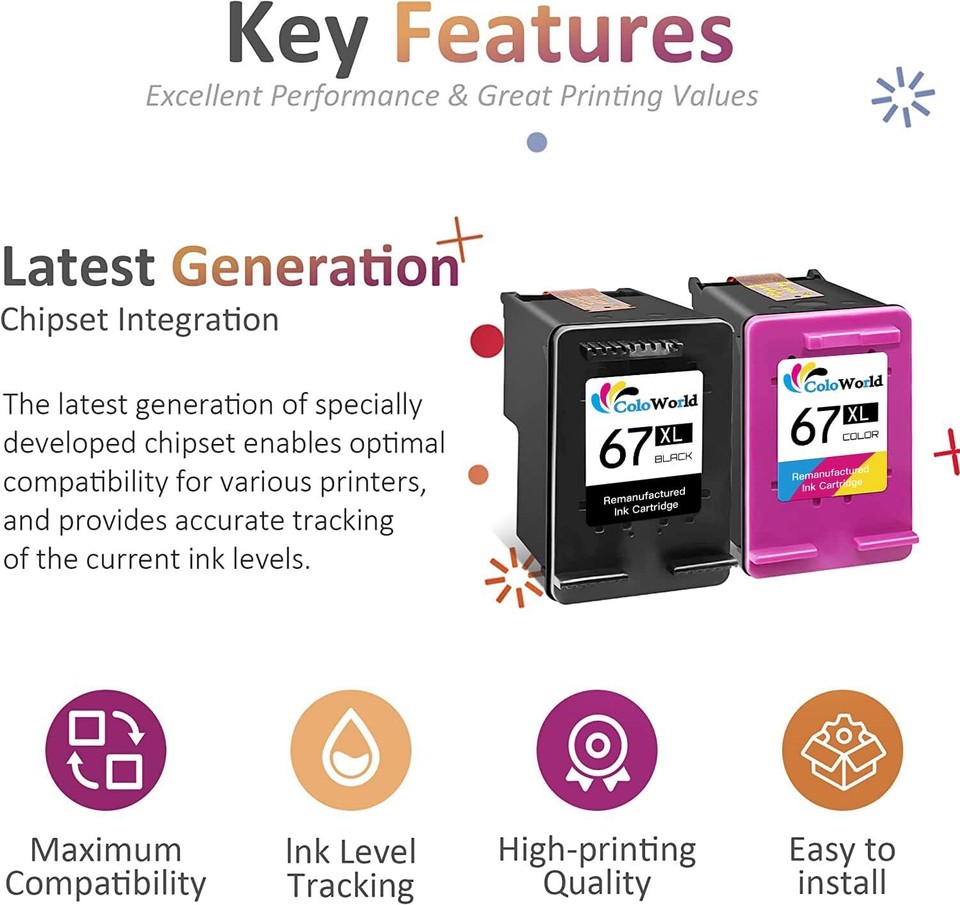 67XL XXL Black Color Ink Printer for HP Deskjet Plus 4155e 4122 4132 ...