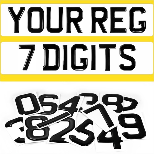 7x 3d Gel Number Plates Black Domed Resin Making DIY REG DIGITS PACK ...