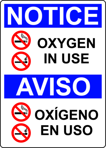NOTICE OXYGEN IN USE AVISO OXIGENO EN USO | Adhesive Vinyl Sign Decal ...