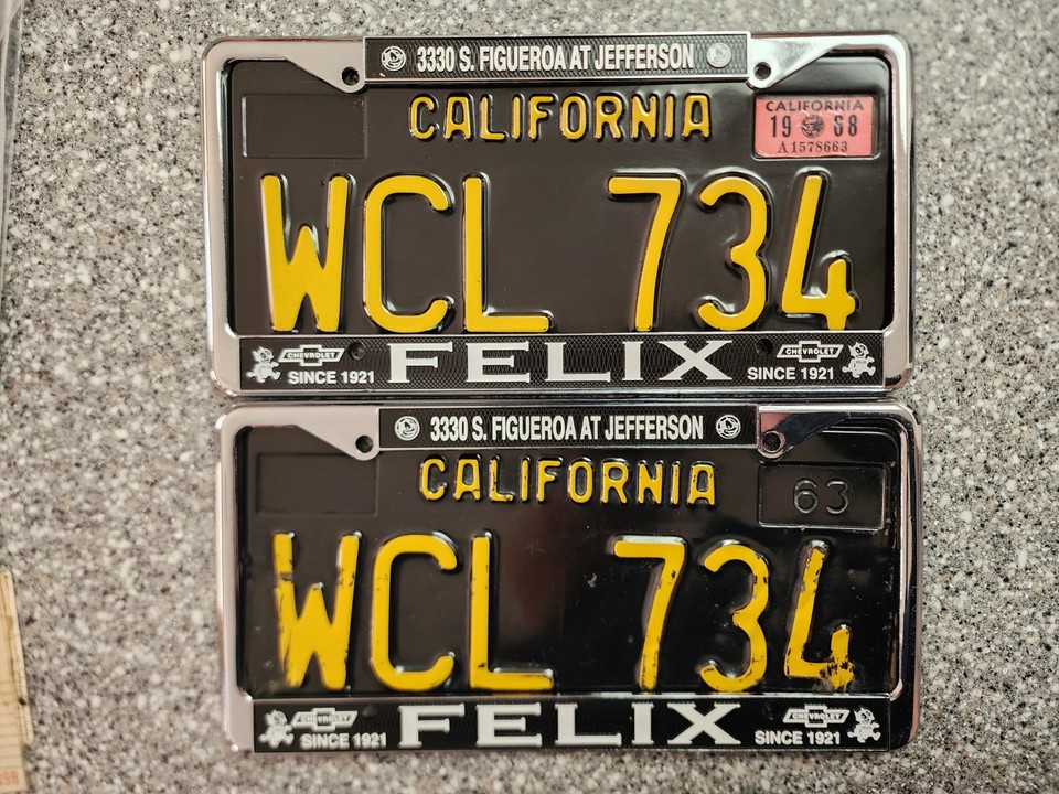 1963 Black California License Plates, 1968 Validation Sticker, DMV ...