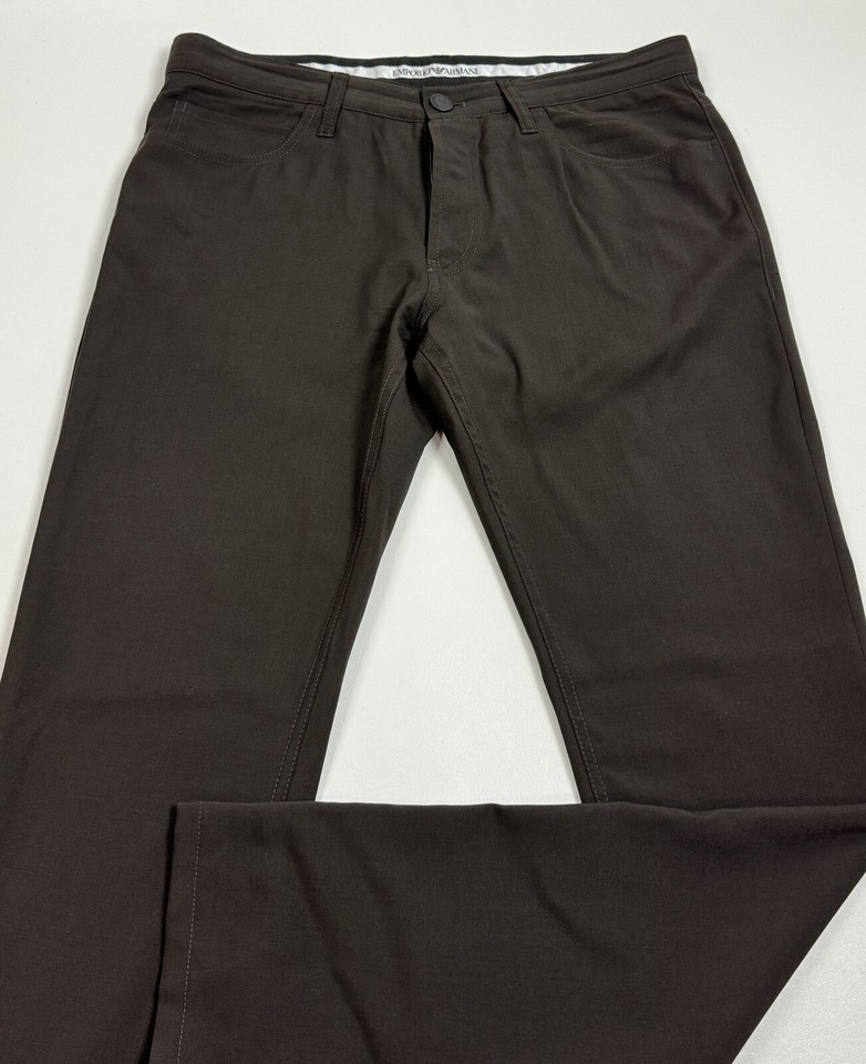 #308 Emporio Armani Solid Brown 100% Wool Casual Pants Size 32 | eBay