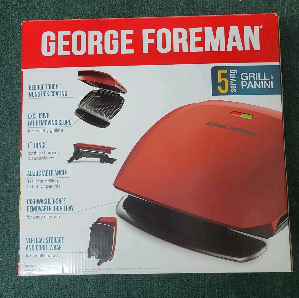 George Foreman 5 Serving Nonstick Grill & Panini in Red With Drip Pan ...