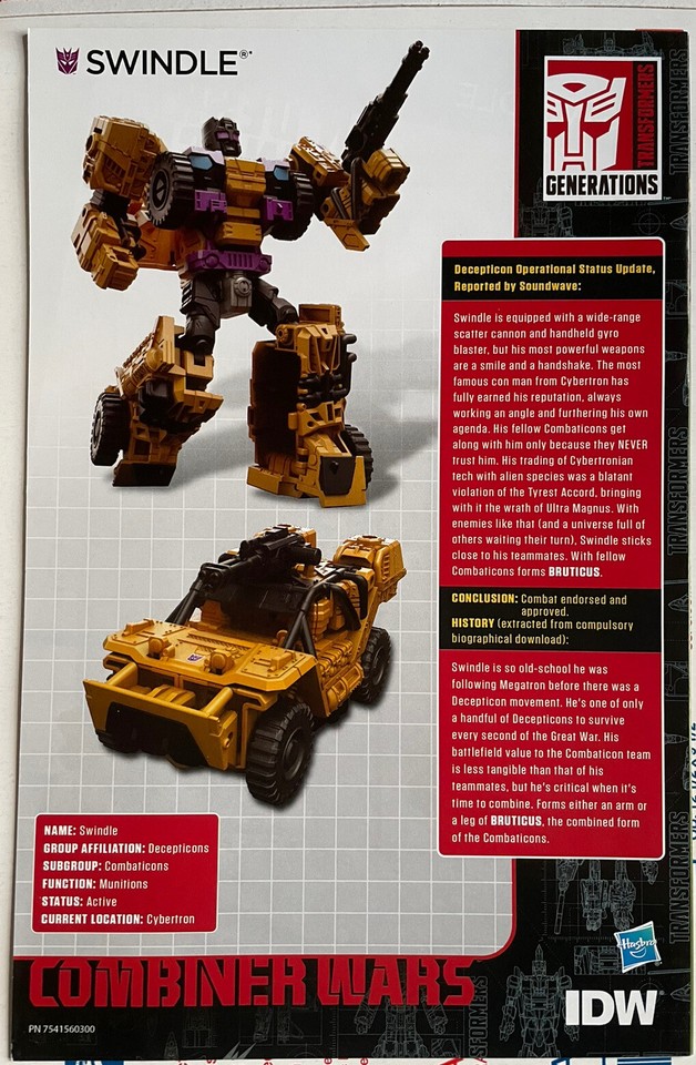 Transformers Combiner Wars #4 Deluxe Combaticon Swindle -Bruticus IDW ...