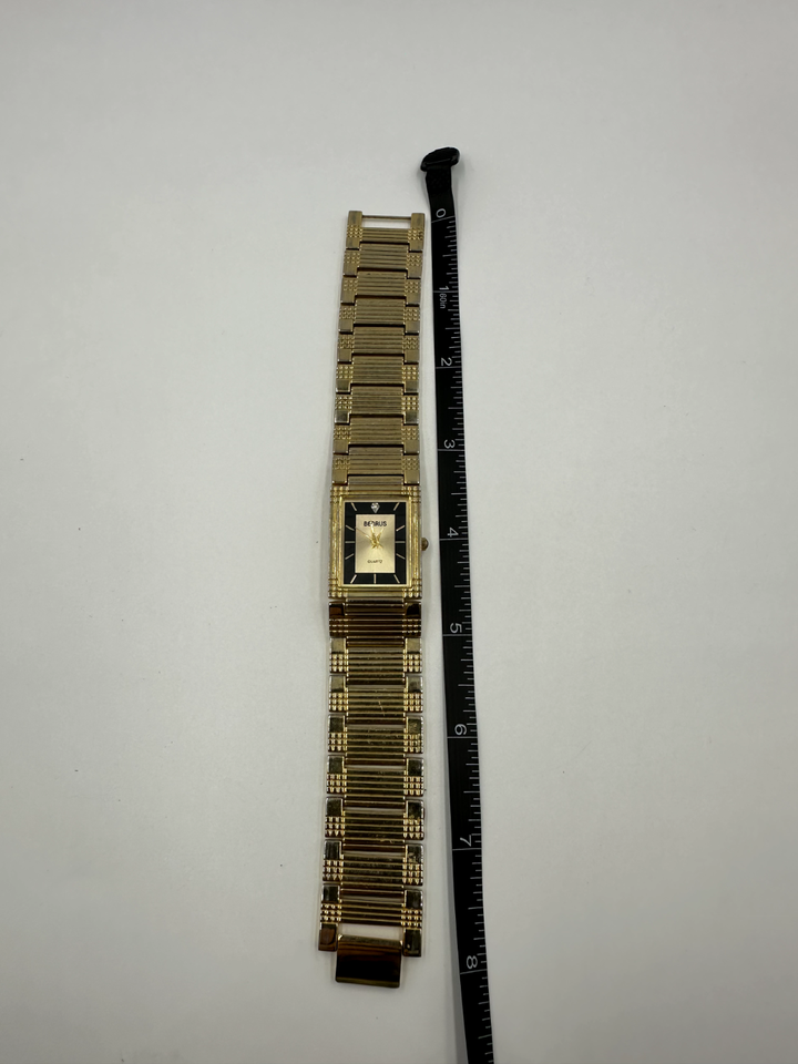 Benrus Vintage Tank Watch, Gold Tone Band w/ Stone at 12, New Battery ...
