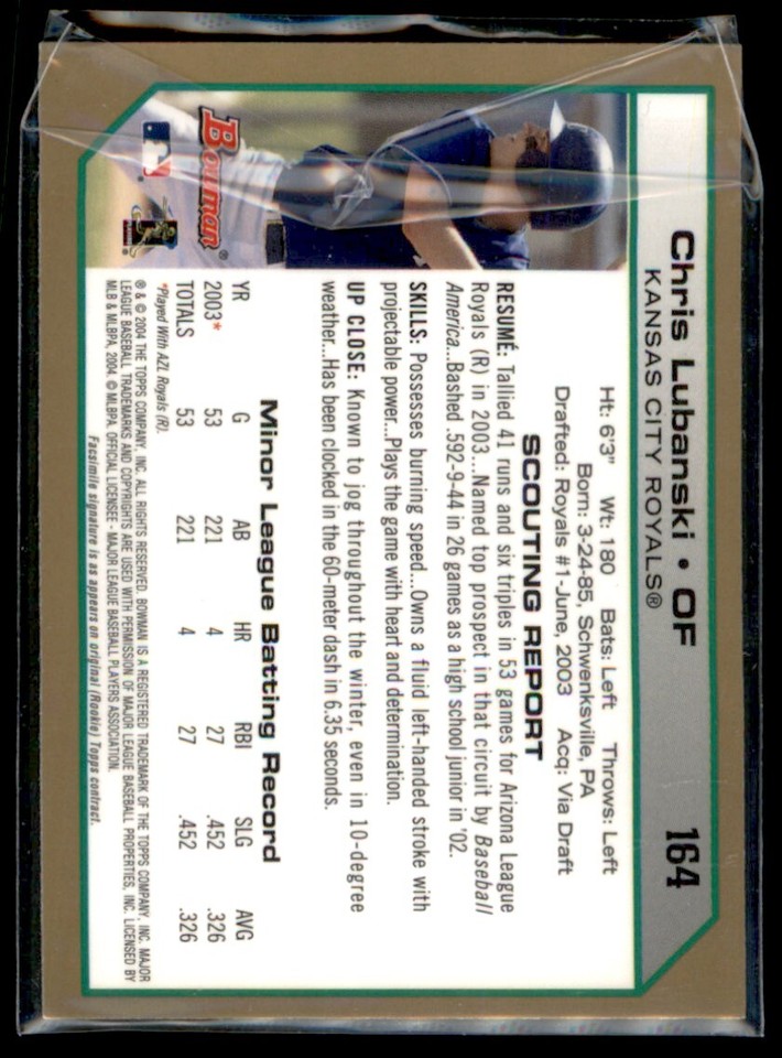 2004 BOWMAN AUTOGRAPHS CHRIS LUBANSKI AUTO KANSAS CITY ROYALS #164 | eBay