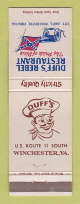 Matchbook Cover - Duff's Rebel Restaurant Winchester VA | eBay