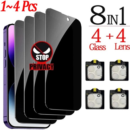 For iPhone 16 15 14 13 12 Pro Max Tempered Glass Privacy Screen Camera ...