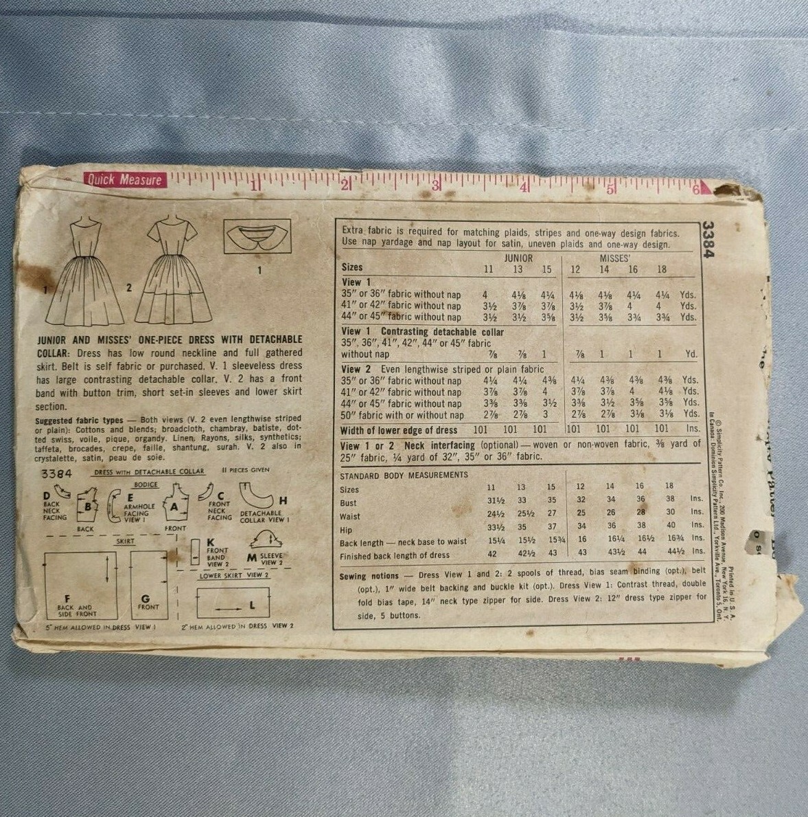 Simplicity Vintage Pattern 3384 Womens Dress Fit Flare Round Yoke Sz 12 ...