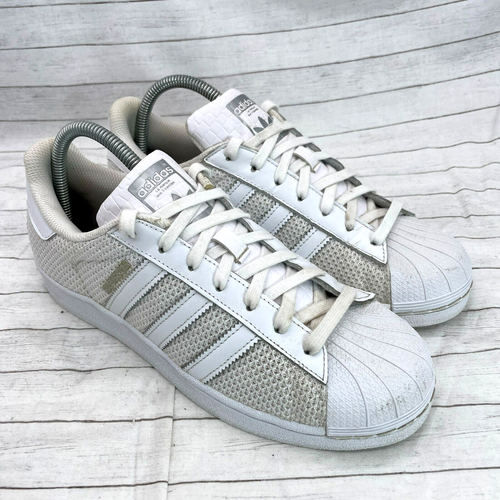 Adidas Superstar Men's Size 7.5 Shoes White Knit Shell Toe Trainers ...
