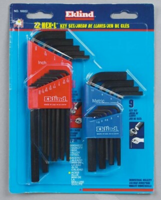 NEW! EKLIND Long & Short Arm Metric & SAE Hex L Key Set 22-Piece 10022 ...
