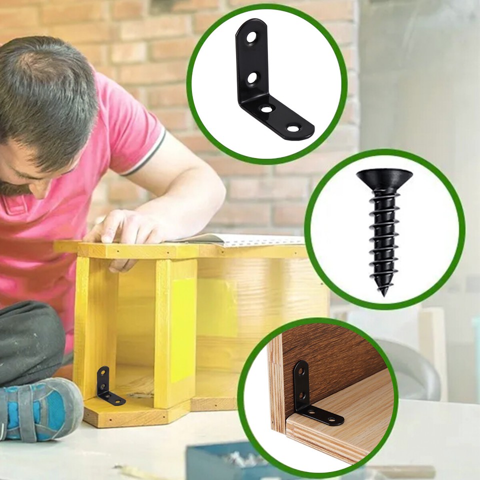 20 PCS L Brackets Corner Braces Sets Black Stainless Steel 90 Degree ...