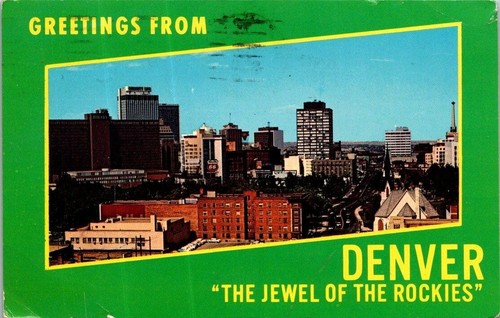 Vintage Denver CO. Colorado Greetings from "Jewel of Rockies" Airial ...