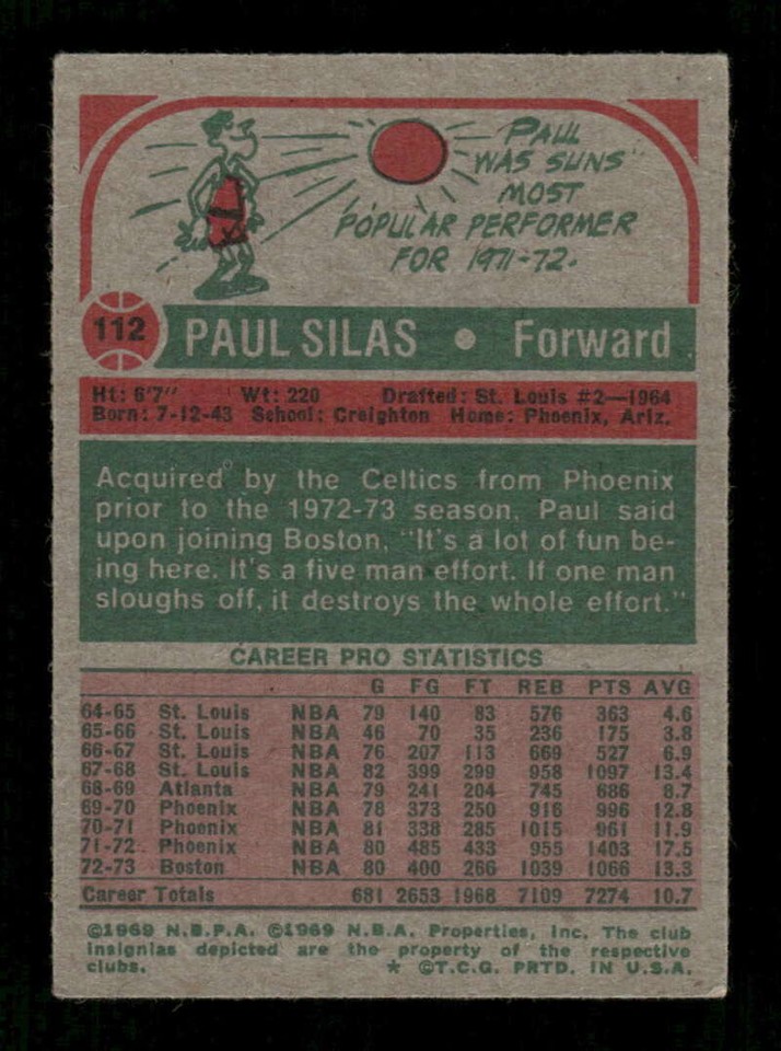 1973-74 Topps 112 Paul Silas EX centered BXCP25 | eBay