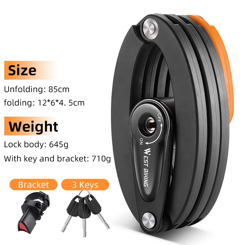 WEST BIKING Bicycle Folding Lock Anti-Theft Bike Chain Lock Portable ...