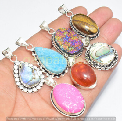 Titanium & Mix Gemstone Pendant 925 Silver Plated Wholesale 10pcs ...
