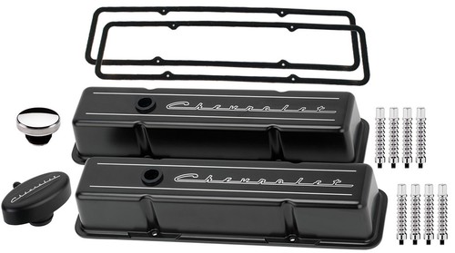 BILLET SPECIALTIES BLACK TALL VALVE COVERS,CHEVROLET SCRIPT,PCV ...