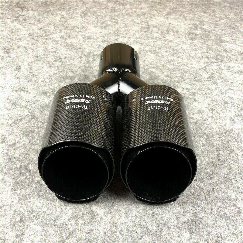 2PC Akrapovic Carbon Fiber Exhaust Tip Dual Pipe Black ID:2.5" 63mm OD ...