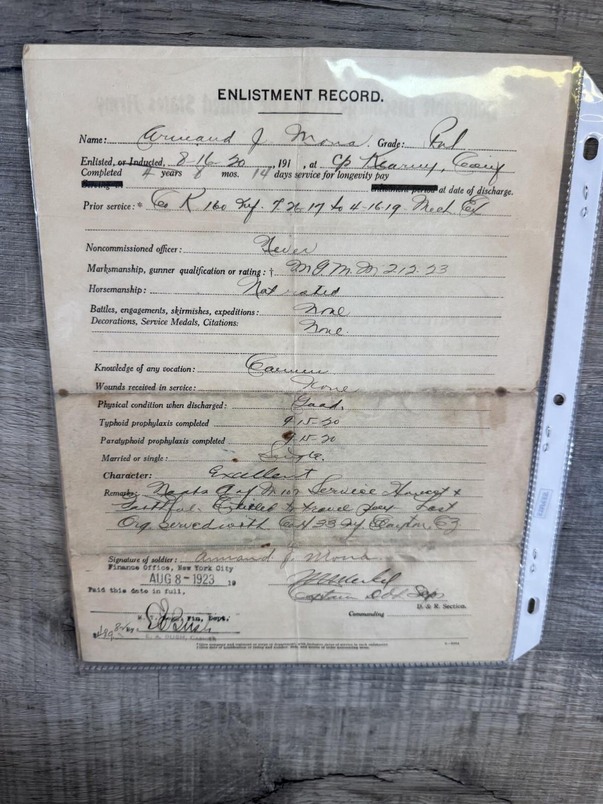 SET OF 2 WWI 1918 U.S. Army honorable discharge document Enlisted ...