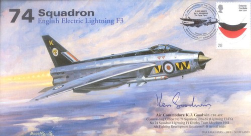 AV600-74c 74 Squadron EE / BAC Lightning RAF cover signed GOODWIN AFC ...