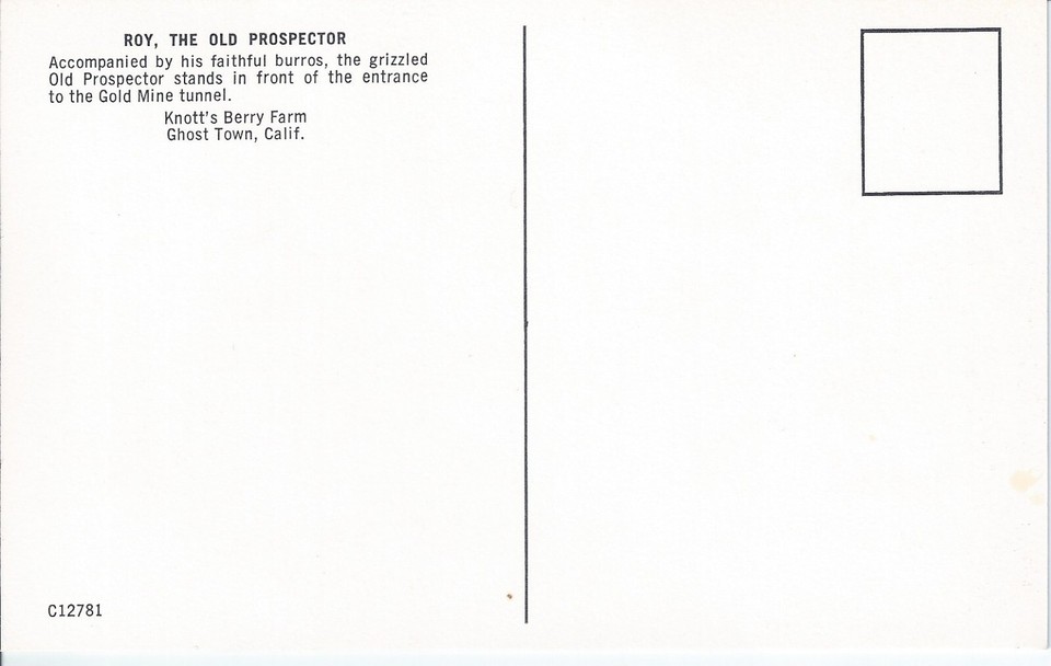 Roy The Old Prospector Knott's Berry Farm Buena Park CA Vintage Unused ...