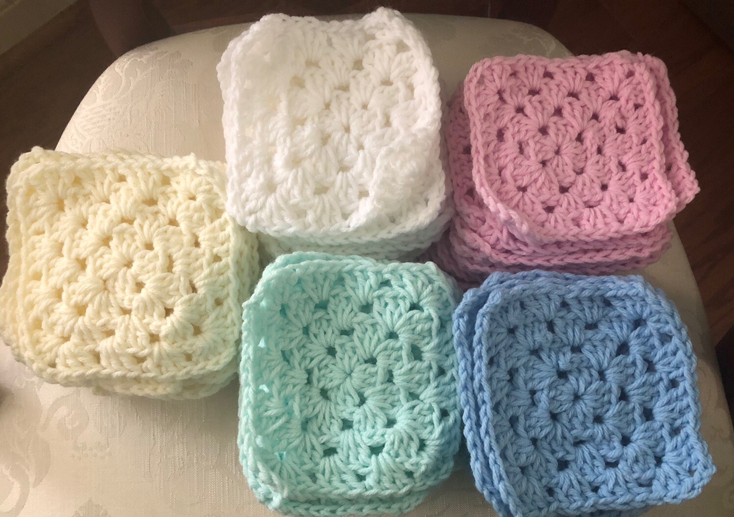 Lot of 50 - 5” Crocheted GRANNY SQUARES Afghan Yarn Throw Blanket ...