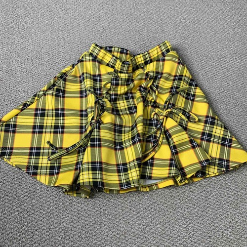 Hot Topic Women Skirt Small Yellow Plaid Lace Up A-Line Mini Skater ...