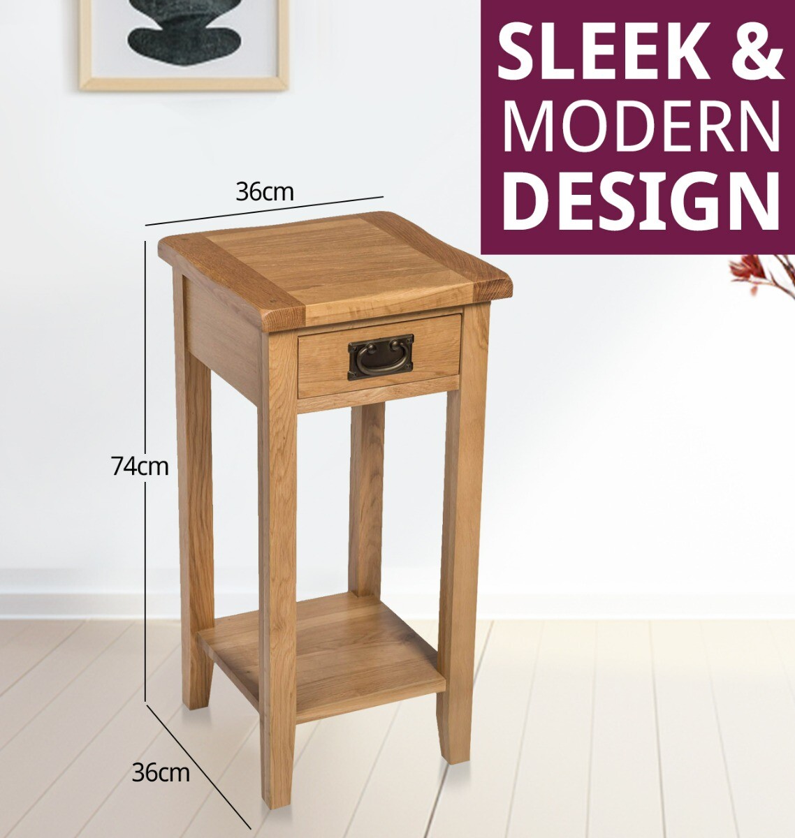 Small Oak Side Table | Narrow Wooden End/Lamp/ Bedside Cabinet ...