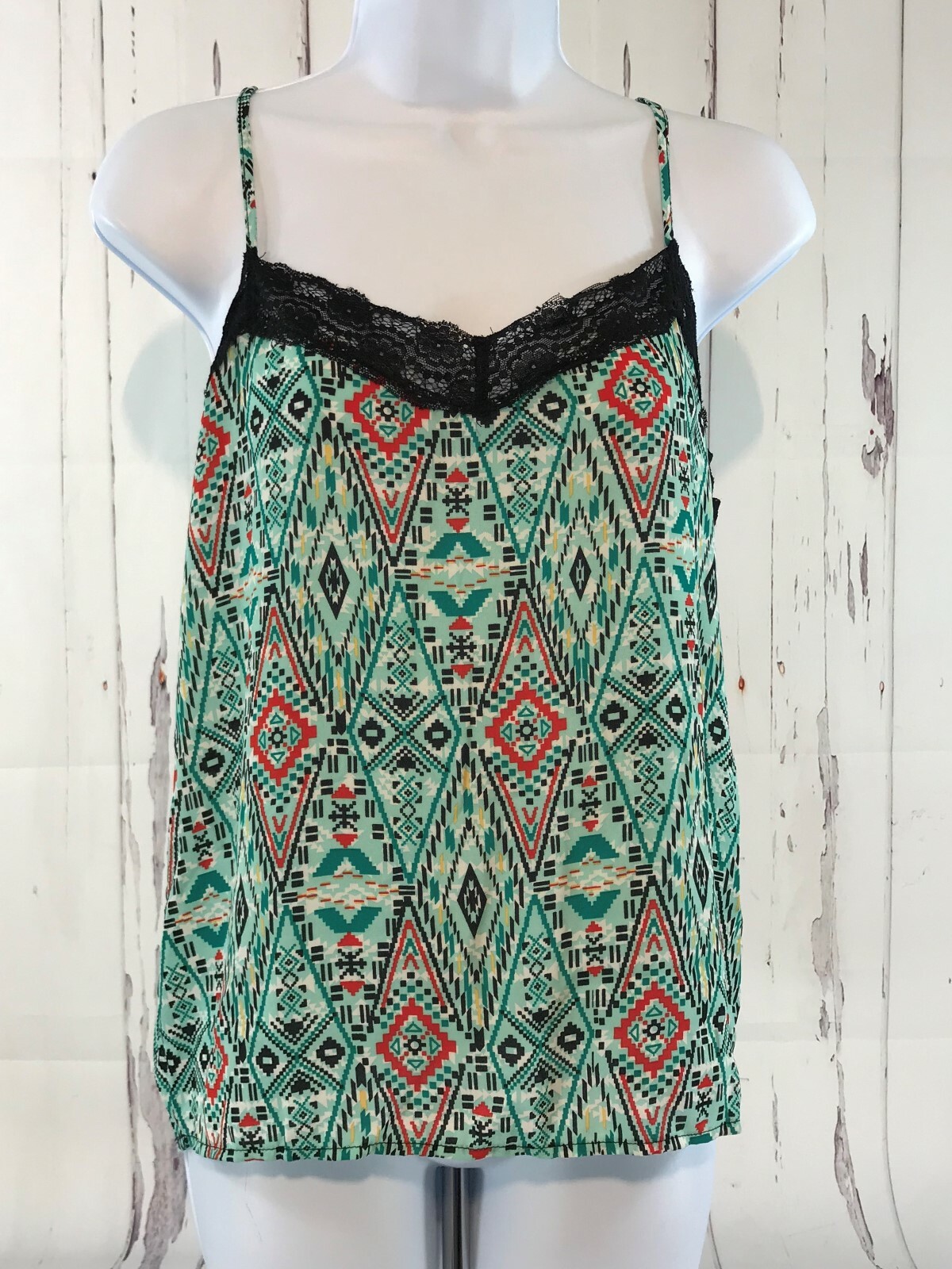 Ultra Flirt Cami Camisole Womens Large Tridia Green Printed Black Lace ...