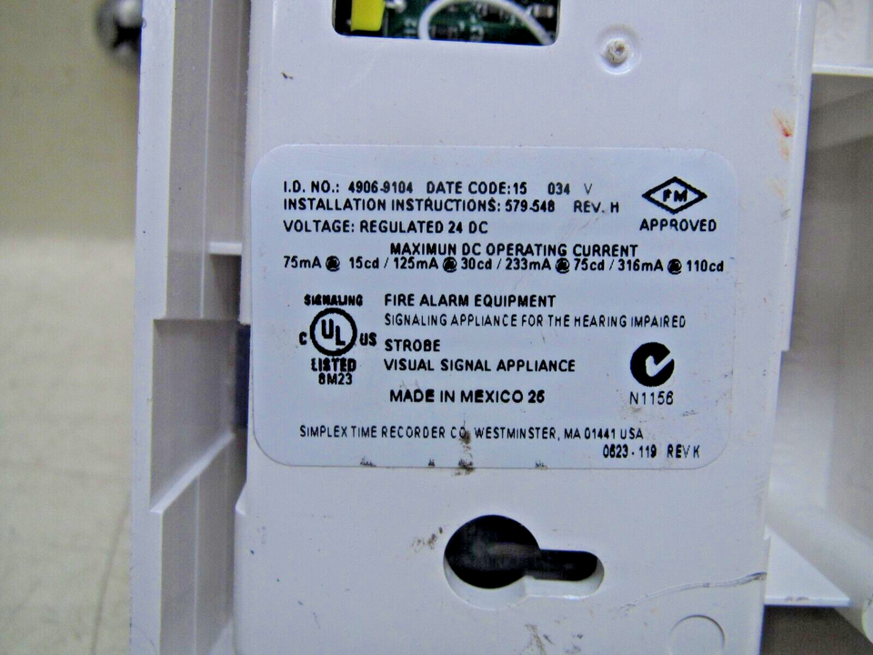 Simplex Fire Alarm Strobe Ceiling Mount White P/N: 4906-9104 FREE ...