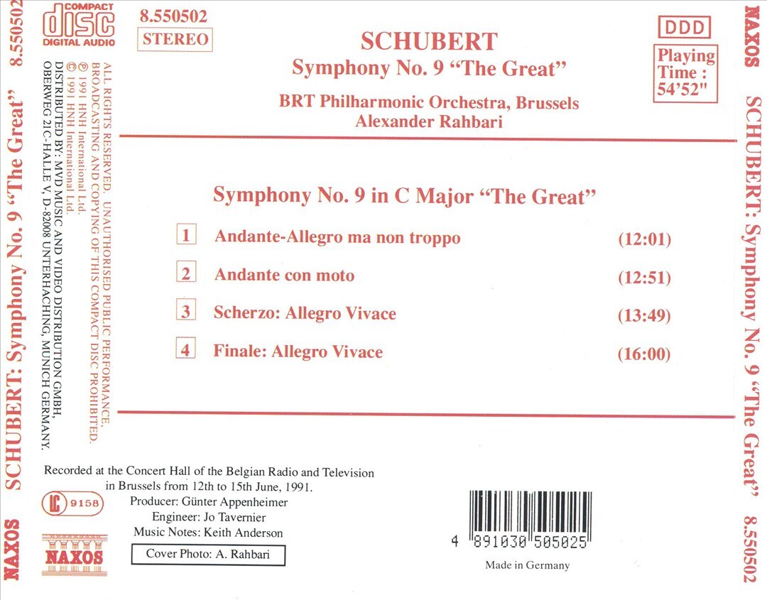 ALEXANDER RAHBARI SCHUBERT: SYMPHONY NO. 9 "THE GREAT" NEW CD | eBay