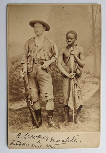 1890 RICHARD CRAWLEY w AFRICAN BOY MARAKULA ENGLISH SOLDIER HUNTER ...