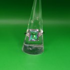 Silver Tone Cocktail Ring Square Green Crystal Prong Set & Side Accent ...