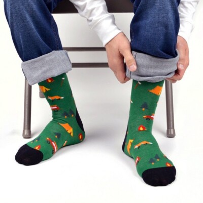 Camping Green Men's Novelty Socks, Camping Socks, Fun Outdoor Socks | eBay
