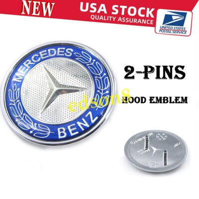 Genuine Blue Front Hood Badge Emblem For Mercedes SL SEC C CL CLK CLS E ...