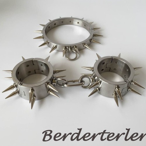 Spiked Stainless Steel Neck Collar Handcuffs Metal Restraints Hand ...
