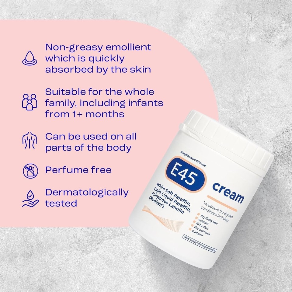 E45 Cream 500 g Tub Moisturiser for Dry Skin and Sensitive Skin ...