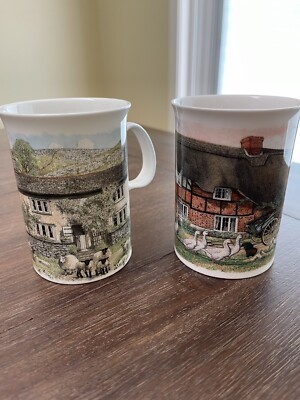 2 DUNOON Country Cottage Hamlets Mugs Porcelain Scotland Sheep Ducks | eBay