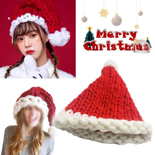 Big Christmas Hat Santa Children Soft Woolen Knitting with Ball Adult ...