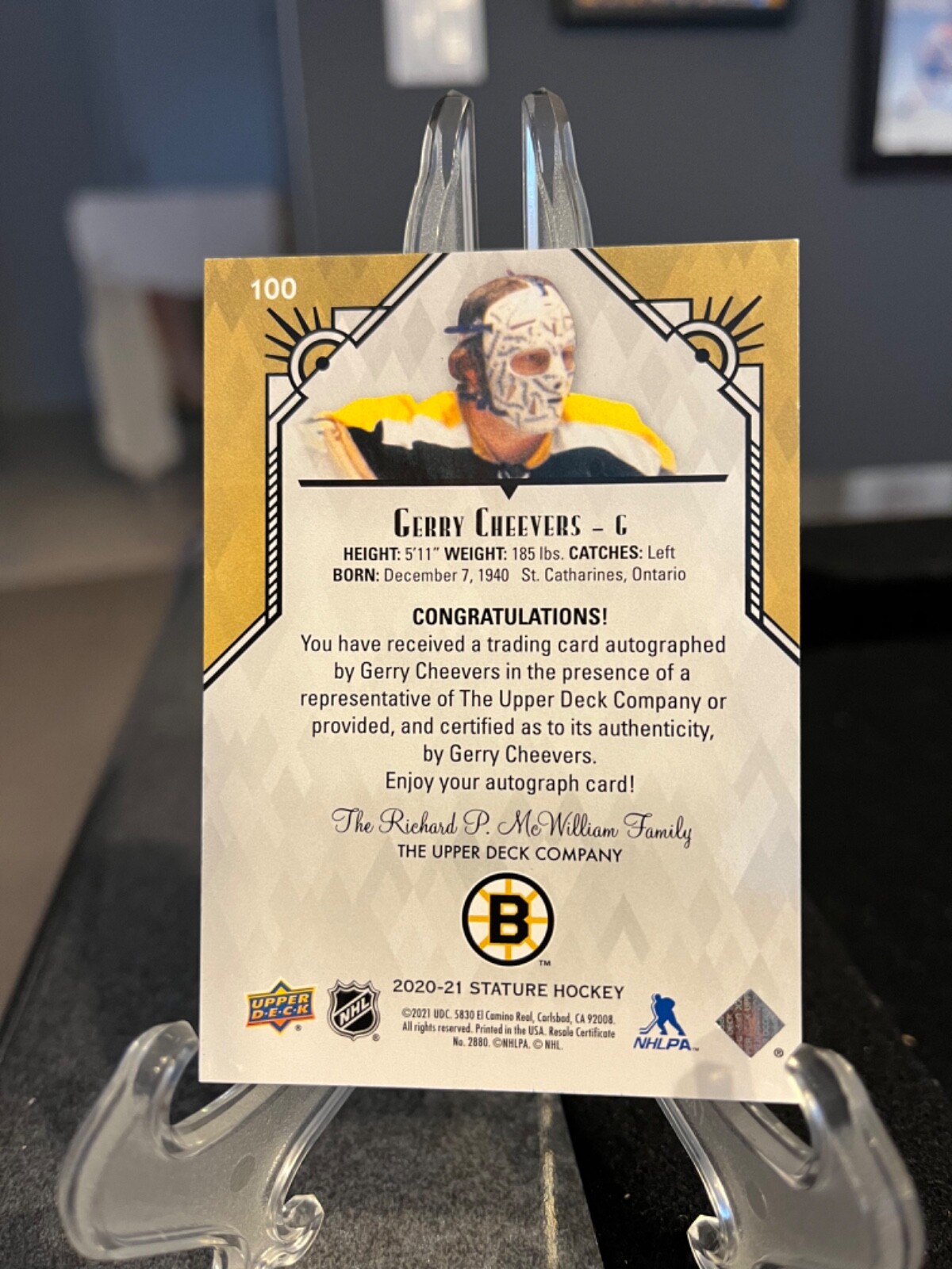 Gerry Cheevers 2020-21 Upper Deck Stature Autograph #100 - Boston ...